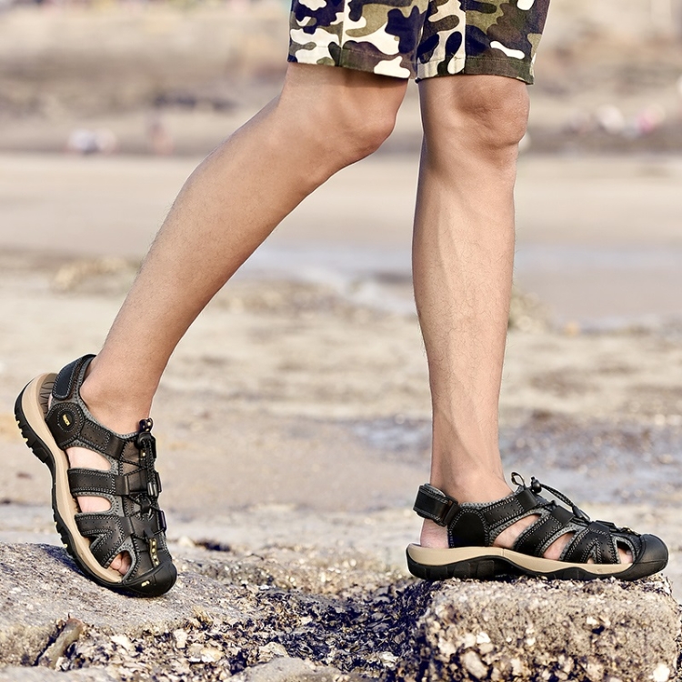 First Layer Cowhide Flexible And Comfortable Outdoor Casual Beach Sandals For Men Colorblack